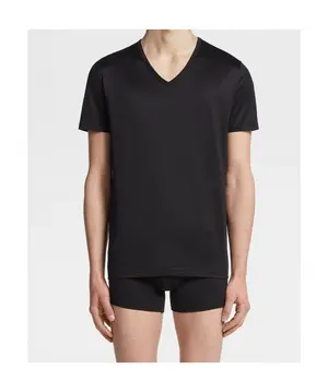 Zegna V-neck Short-sleeved T-shirt - Black