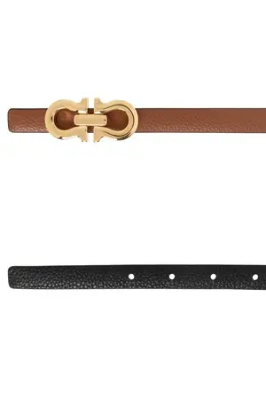 FERRAGAMO Gancini Logo Double-sided Leather Belt - Brown