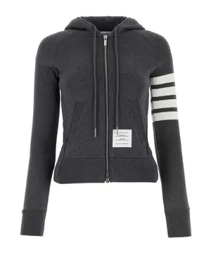 Thom Browne 4-bar Striped Zip-up Hoodie - Dark Gray