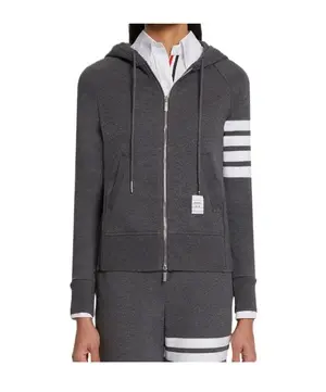 Thom Browne 4-bar Striped Zip-up Hoodie - Dark Gray