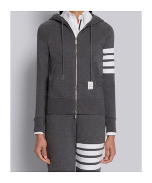 Thom Browne 4-bar Striped Zip-up Hoodie - Dark Gray