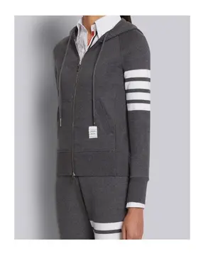 Thom Browne 4-bar Striped Zip-up Hoodie - Dark Gray