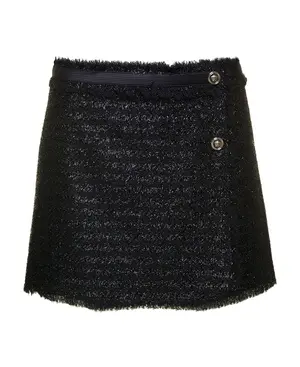 Versace Lurex Tweed Mini Skirt With Frayed Hem - Black