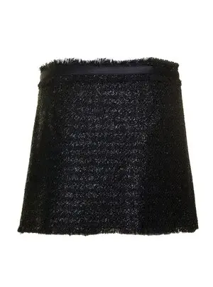 Versace Lurex Tweed Mini Skirt With Frayed Hem - Black