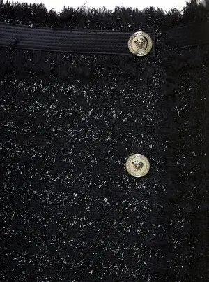 Versace Lurex Tweed Mini Skirt With Frayed Hem - Black