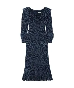Alessandra Rich Ruffled Polka-dot Silk Crepe De Chine Midi Dress - Black