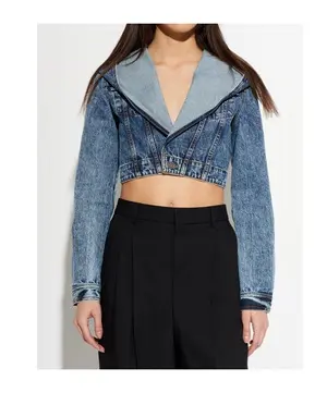 Alaïa Cropped Hooded Denim Jacket - Blue