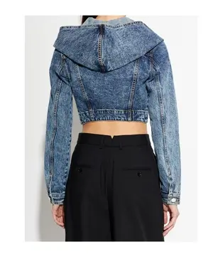 Alaïa Cropped Hooded Denim Jacket - Blue