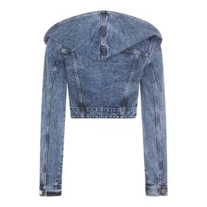 Alaïa Cropped Hooded Denim Jacket - Blue