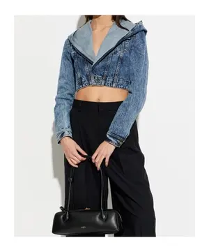 Alaïa Cropped Hooded Denim Jacket - Blue