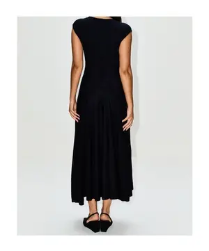 Alaïa V-neck Pleated Sleeveless Dress - Black