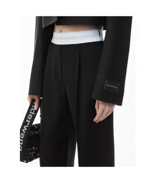 Alexander Wang High-waisted Pleated Trousers With Logo Elastic Waistband - Black