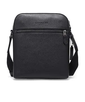 COACH Logo Embossed Leather Shoulder Bag - Black