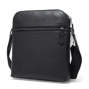 COACH Logo Embossed Leather Shoulder Bag - Black