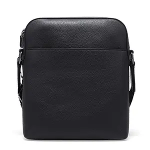 COACH Logo Embossed Leather Shoulder Bag - Black