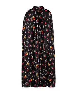 RODARTE Floral Print Silk Charmeuse Cape Effect Midi Dress