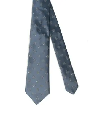 Mulberry Pointed Tie With All-over Graphic Pattern - Blue