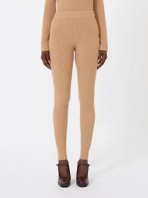 Max Mara Apogeo Ribbed Knit Leggings - Camel