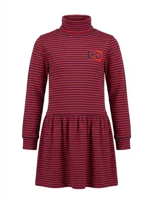 Gucci High-neck Striped Long Sleeve Dress