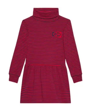 Gucci High-neck Striped Long Sleeve Dress