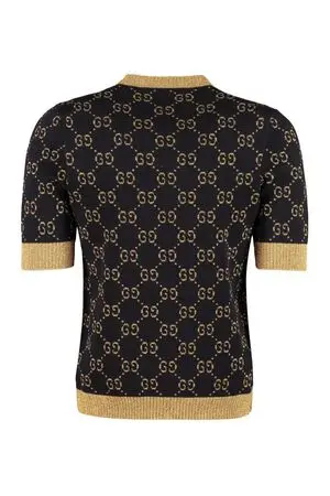 Gucci Gg Motif Lamé Knit Top - Blue