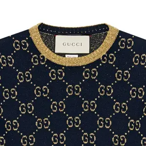 Gucci Gg Motif Lamé Knit Top - Blue