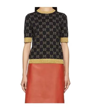 Gucci Gg Motif Lamé Knit Top - Blue