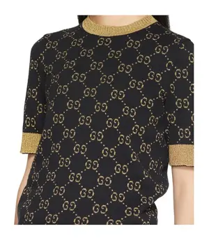 Gucci Gg Motif Lamé Knit Top - Blue
