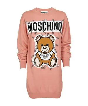 Moschino Teddy Bear Safety Pin Pullover Sweater Dress