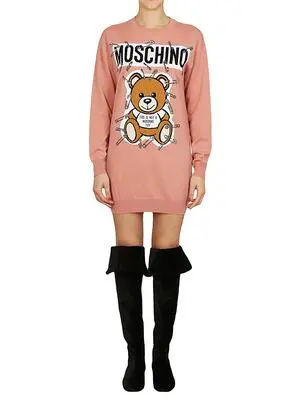 Moschino Teddy Bear Safety Pin Pullover Sweater Dress