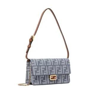 Fendi Baguette Ff Jacquard Chain-linked Wallet - Blue