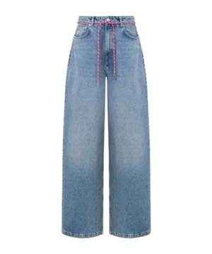 Moschino Wide Leg Denim Trousers With Drawstring Belt - Blue