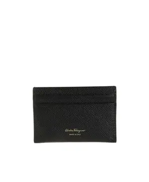 FERRAGAMO Gancini Pebbled-leather Card Holder - Black