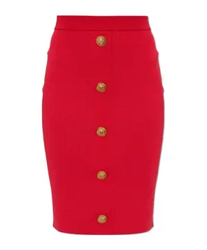 Balmain Button Detailed Pencil Skirt - Red