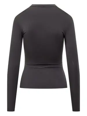 MARINE SERRE Moon Logo Strass Jersey Highneck Long Sleeve Top