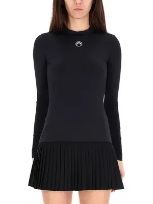 MARINE SERRE Moon Logo Strass Jersey Highneck Long Sleeve Top