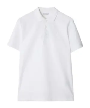 Burberry Logo Embroidered Short Sleeved Polo Shirt - White