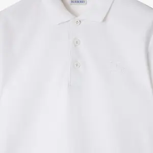 Burberry Logo Embroidered Short Sleeved Polo Shirt - White