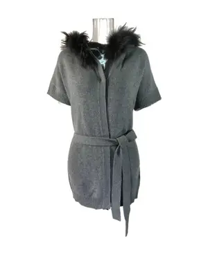 Max Mara Short-sleeved Knitted Cardigan With Hood And Waist Strap