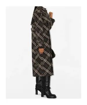 Burberry Double Breasted Belted Checked Trench Coat - Snug