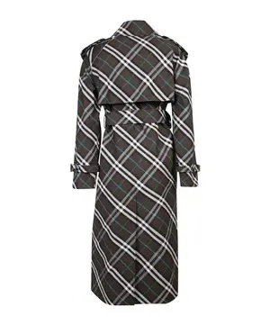 Burberry Double Breasted Belted Checked Trench Coat