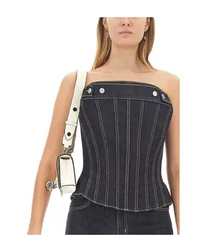 Alexander McQueen Strapless Denim Bustier Top - Black