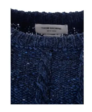 Thom Browne Rwb Stripe Cable-knit Crewneck Jumper