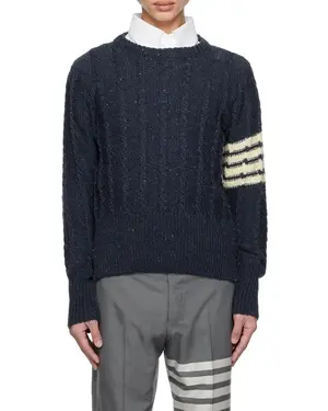 Thom Browne Rwb Stripe Cable-knit Crewneck Jumper