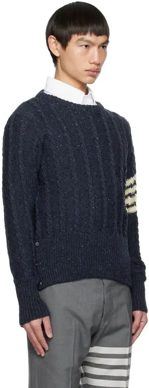 Thom Browne Rwb Stripe Cable-knit Crewneck Jumper