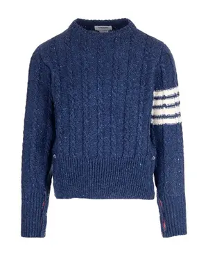 Thom Browne Rwb Stripe Cable-knit Crewneck Jumper - Blue