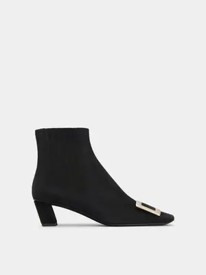 ROGER VIVIER Belle Vivier Suede Chelsea Booties With Metal Buckle - Black