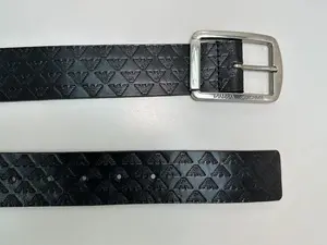 Emporio Armani Embossed Logo Leather Belt - Black