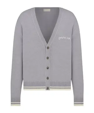 Dior Embroidered Logo Button-up Cardigan - Grey