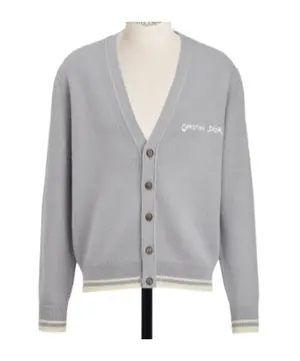 Dior Embroidered Logo Button-up Cardigan - Grey